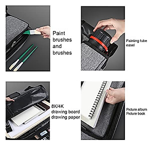 FOUR BROTHER TOGETHER Art Portfolio Case 24X20 inch 4K Painting Sketch Pad Storage Bag, Gray Art Combination Handbag, Backpack,for Sketch, Poster, Oil Painting, Palette, Paints, Brushes Pencils