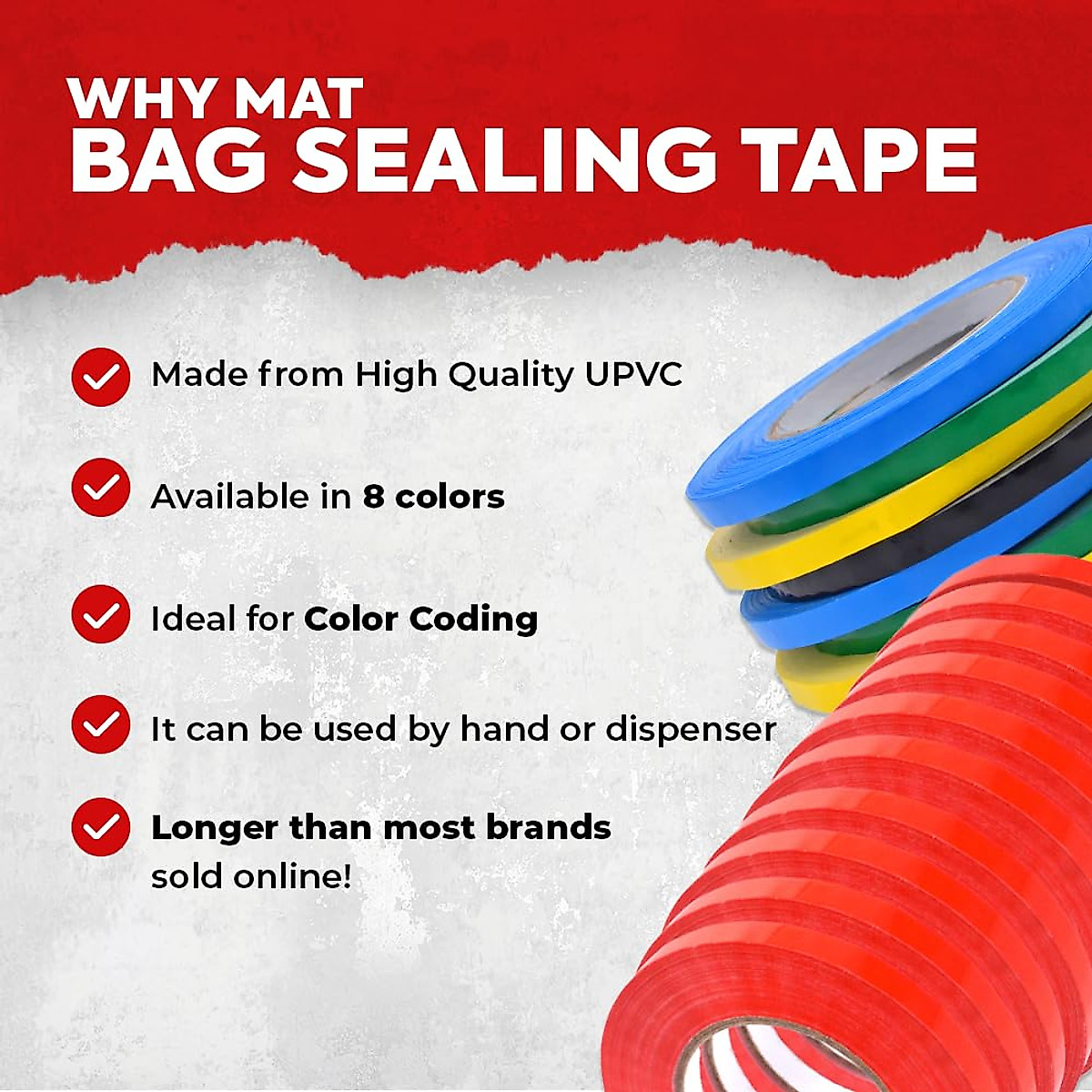 MAT Food Saver UPVC Tape Clear - 1/2 x 180 yds. Poly Bag Sealing Tape for Wrapping, Packaging, and Airtight Food Storage