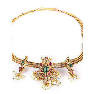 Priyaasi Indian Choker Jewelry Set for Women | Festive Kemp Stone Jewellery | Peacock-Inspired Design | Gold-Plated | Brass Metal | Pearl Drop | Indian Bridal Jewelry Set for Wedding