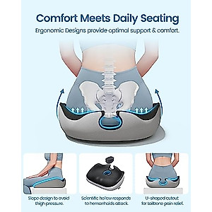 Multifunction Seat Cushion with Removable Insert for Long Sitting, Ergonomic Office Chair Cushion for Hemorrhoid, Sciatica, Tailbone Pain Relief, Non-Slip Memory Foam Butt Pillow for Office, Home, Car