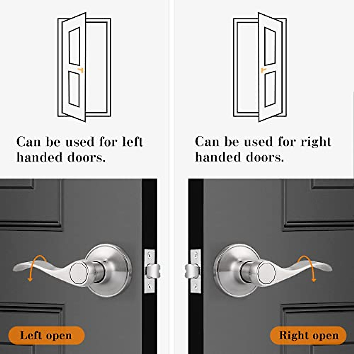 Probrico Passage Door Levers Hall/Closet Handles Satin Nickel Keyless Non-Locking Interior Door Leversets, 5 Pack