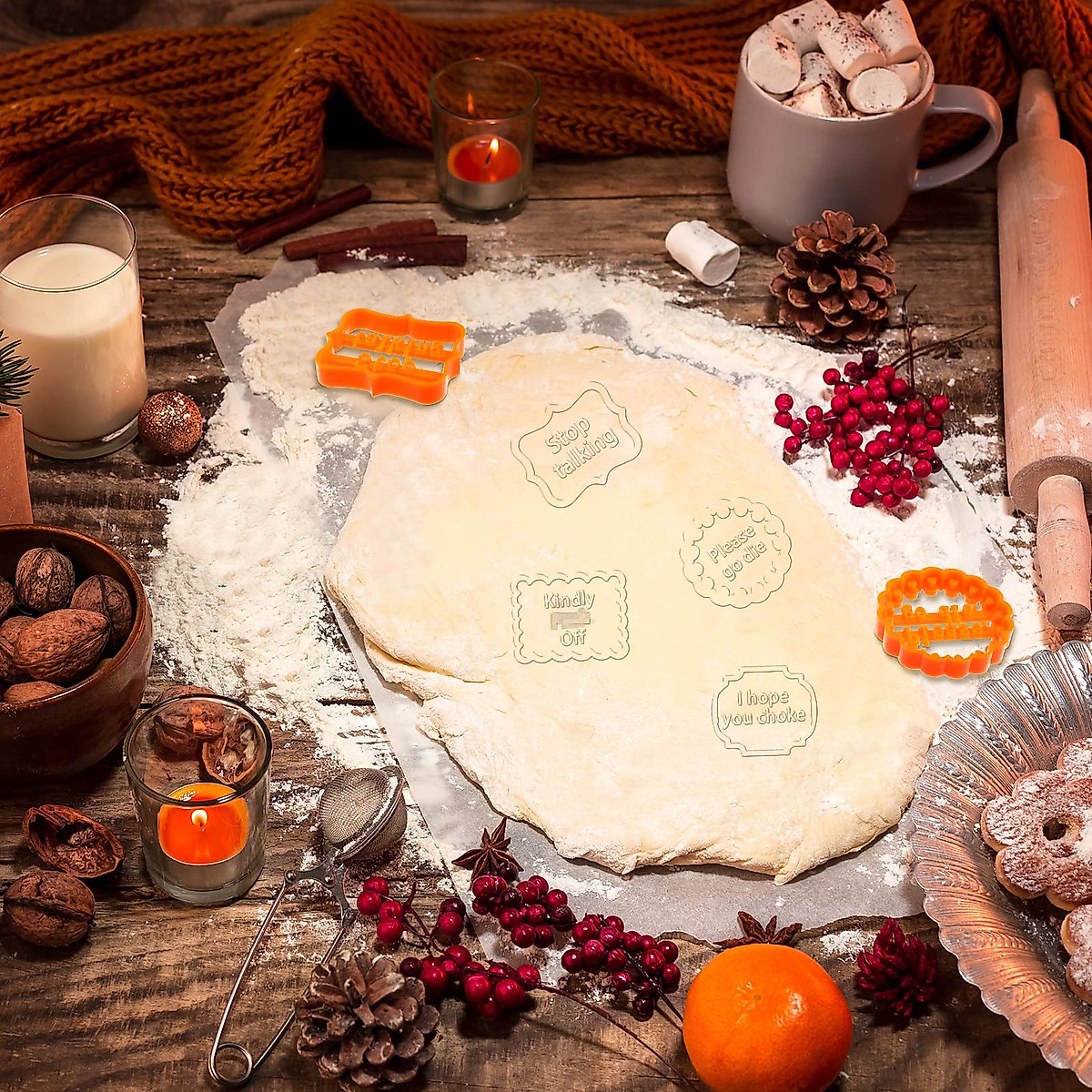 12 Pieces Funny Cookie Moulds for Baking, Cookie Moulds with Sayings Cuss Words, Cookie Cutters Form with Fun and Irreverent Phrases, Cookie Moulds with Wish Words for Kitchen DIY Supplies