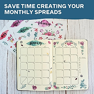 Transparent Monthly Planner Stickers - 12 Clear Sticker Sheets with Beautiful Watercolor Stickers & Undated Calendar Sticker Months - Planner, Scrapbooking and Journaling Supplies (Floral)