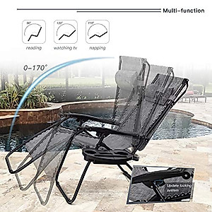 Homall Zero Gravity Chair Patio Lawn Chair Lounge Chair Folding Recliner Adjustable Outdoor with Canopy Shade,Cup Holder (Grey)
