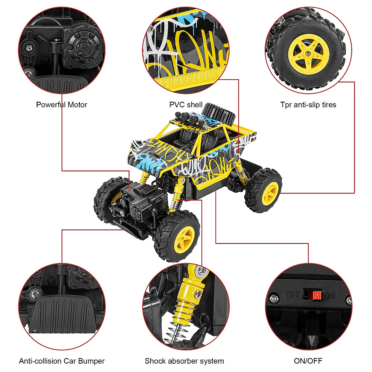 FunsLane Remote Control Car Off Road RC Stunt Cars, 4WD High Speed All Terrains Electric Toy Off Road RC Monster Vehicle Truck Crawler for Kids Boys Girls Gifts