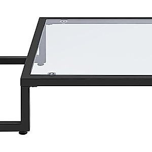 Yaheetech Coffee Table, Tempered Glass Coffee Table, Modern Simple Center Table w/Geometric-Inspired Design & Metal-Frame & Easy Assembly & Open Storage Shelf for Living Room, Office, Black
