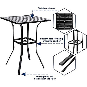 SOLAURA Outdoor Patio Bar Height Table Patio Slat Table Top/Metal Frame, Umbrella Hole for Lawns, Poolside, Deck, Garden