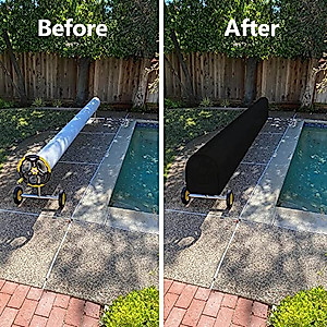 Izzybang 20 Feet Pool Reel Set Cover Waterproof UV Resistant Heavy Duty Inground Swimming Pool Solar Blanket Protective Reel Roller Winter Covers Protector (Upgrade), Black