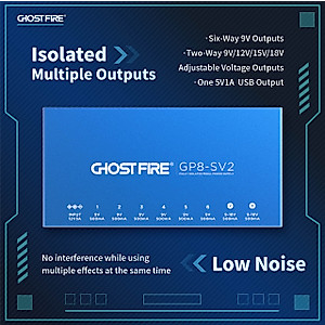Ghost FIRE GP8-SV2 8-Output Pedal Power Supply+ 5V USB Output Fully Isolated Power Supply with Independent Short-Circuit Protection