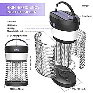 Bug Zapper, Electric Solar Mosquito Killer for Indoor & Outdoor, 3000V High Powered Pest Control Waterproof UV Mosquito Zapper,Rechargeable Insect Fly Trap for Home,Kitchen,Patio, Backyard,Camping