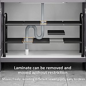 Zendar Under Sink Organizers and storage, 2 tier expandable cabinet bathroom shelf storage with 8 removable panels for kitchen bathroom, easy to install, black (black)