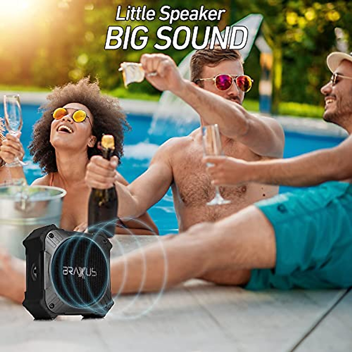 Braxus Solar Bluetooth Speaker, Golf Cart Bluetooth Portable Speaker, TWS, 5w, 30+ Hours Playtime/Outdoor Portable Speaker Solar Charger IPX6 Waterproof Bluetooth Speaker