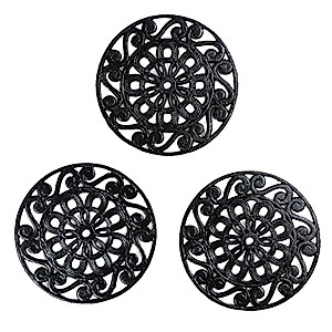 Trademark Innovations Set of 3 Decorative Cast Iron Metal Trivets (Black)