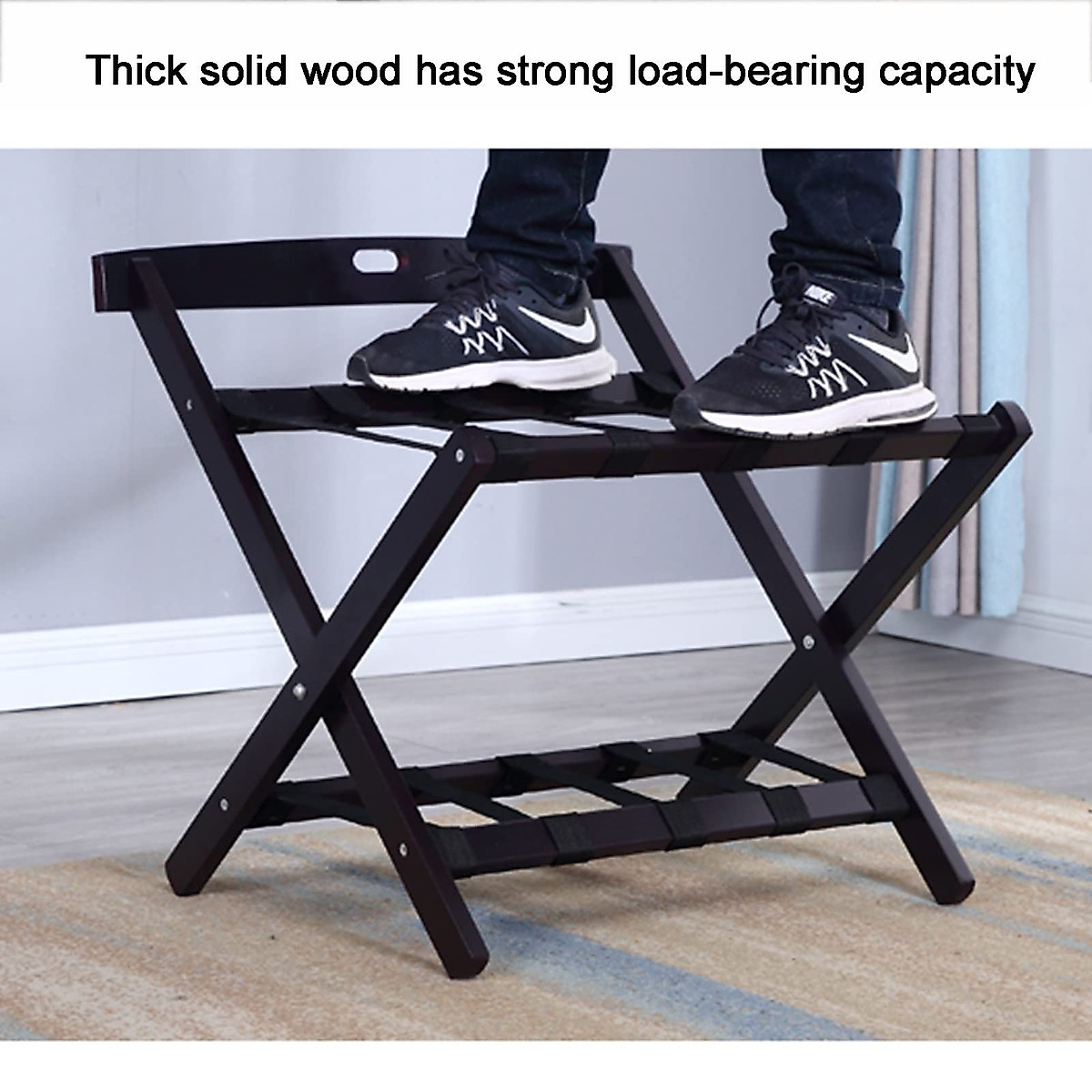 GUODDM Luggage Rack for Guest Room - Suitcase Stand, Wooden Portable Home Suitcase Rack, Solid Wooden Luggage Storage Rack, Professional Hotel Luggage Display Rack, for Bedroom, Guest Room, Hotel