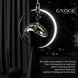 GNOCE Star Killer Whale Charm Pendant Sterling Silver Black Whale Charm Bead Fit Bracelet/Necklace Charm for Women Men