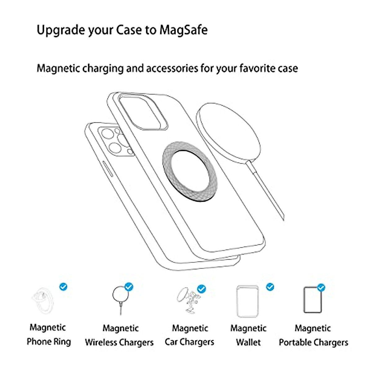 Universal Magnetic Ring, Magnetic Wireless Charging Conversion Kit,Magnetic Wireless Charger Universal Metal Rings Compatible with iPhone 13/13 Pro/13 mini/13 Pro Max/12, Galaxy S21 etc(Black - 2pcs)