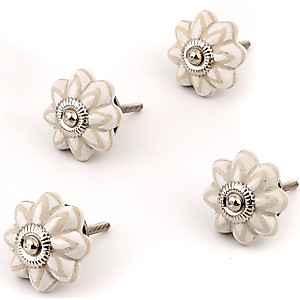 Set of 12 Ceramic Knobs Decorative Knobs for Home Kitchen Cabinet Cupboard Door Dresser Wardrobe Pulls Cabinet Knobs Ceramic Drawer Pull Kitchen Cupboard Pull Door Handle - White Silver