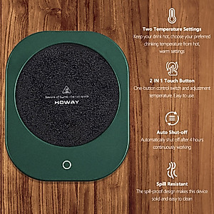 HOWAY Pressure Activated Mug Warmer Coffee Cup Warmer for Desk, 4 Hours Auto Shut off, 2 Temperature Settings Control for Warm Hot Beverage, 110V