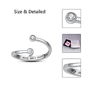 ACJNA 925 Sterling Silver Rings, My Story Isn't Over Yet Ring Adjustable Open Rings Semicolon Jewelry for Women Inspirational Gift
