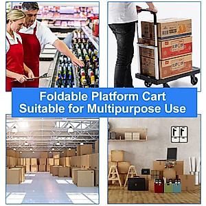 Platform Truck Folding Hand Truck 330 LB 2 Packs Heavy Duty Utility Dolly Flatbed Luggage Push Cart Fully Folded Compact Cart, Portable Trolley with Elastic Ropes Easy Storage, Lightweight for Moving