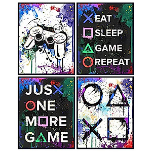 Game Room Decor - Video Arcade Remote Control Wall Decor Poster - Gift for Gamers, Men, Teens - Xbox, PS4, PlayStation, Video Game, Arcade - Gaming Controller Art - Dorm, Bar, Boys Room, Kids Bedroom