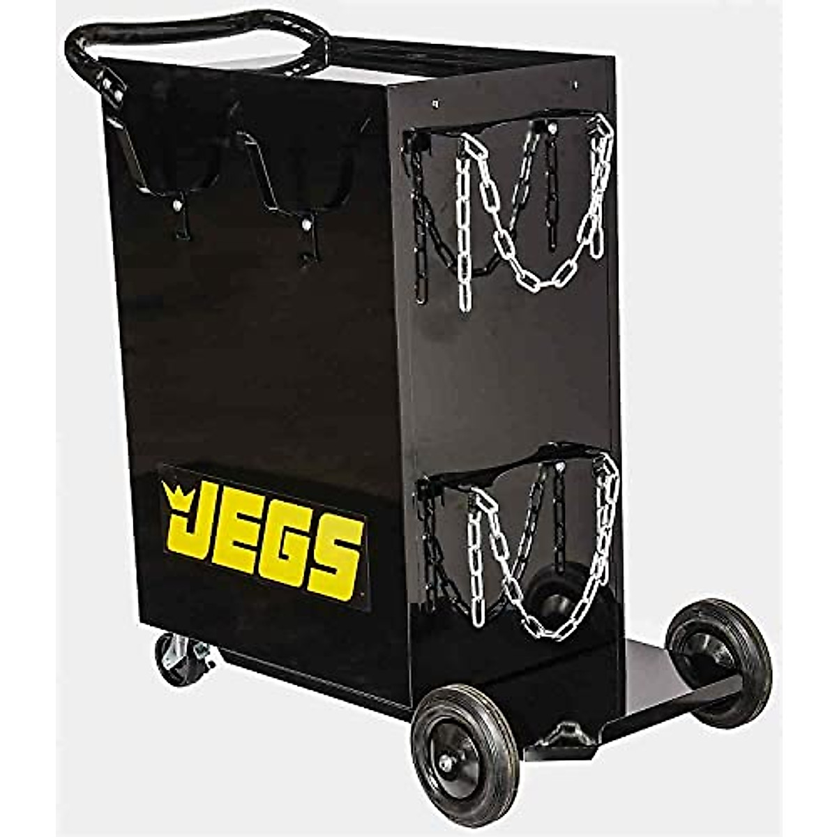 JEGS Welding Cart with Drawers and Welding Tank Platform - Fits Most MIG, TIG, ARC Welding Machines, Plasma Cutter - Steel Constructed and Black Powder Coat Finished Welding Table with Locking Wheels