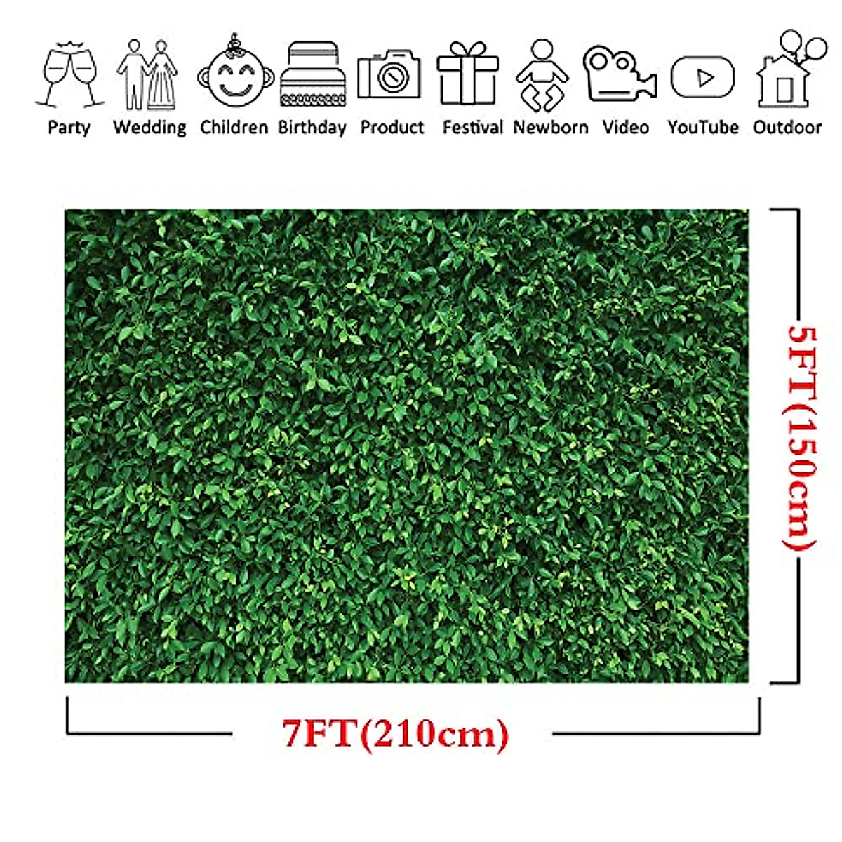 LYWYGG 7x5FT Green Leaves Photography Backdrops Nature Backdrop Birthday Background for Birthday Party Seamless Photo Booth Prop Backdrop CP-87