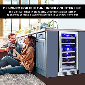 Koolatron 28 Bottle Dual Zone Wine Cooler Refrigerator 15Inch Under Counter or Wine Chiller with Lock UV Protective Glass Beechwood Racks Wine Cellar Wine Fridge