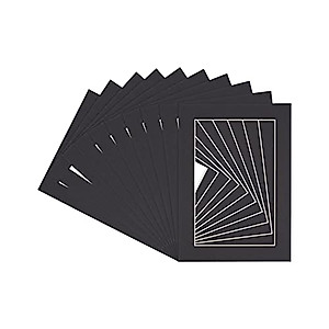 8x12 Mat for 11x14 Frame - Precut Mat Board Acid-Free Black 8x12 Photo Matte Made to Fit a 11x14 Picture Frame, Premium Matboard for Family Photos, Show Kits, Art, Picture Framing, Pack of 10 Mats