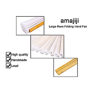 Amajiji Large Folding Fans, Rave Festival Accessories for Men/Women, Chinese Japanese Hand Fan Gift Fan Drag Queen Fan Performance Fan Dance Fan (White)