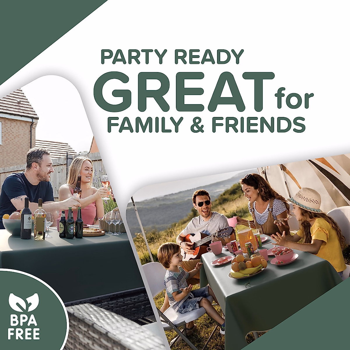 Exquisite Green Vinyl Tablecloths - 70 in. Round - Pack of 3 Round Tablecloth - Green Flannel Backed Vinyl Tablecloths for Round Tables - Plastic Table Cloths with Flannel Backing - Waterproof