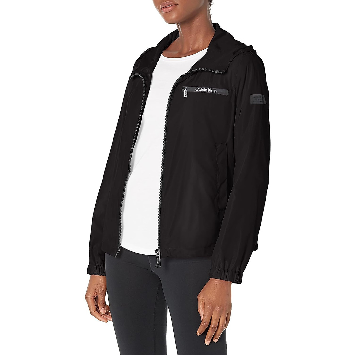 Calvin Klein Women's Lightweight Water Resistant Everyday Windbreaker, Deep Black, Small