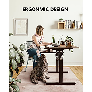 CubiCubi 63 x 24 Inches Large Height Adjustable Electric Standing Desk with Keyboard Tray, Ergonomic Workstation for Home Office, Black Frame Rustic Brown Top