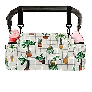Sinestour Cute Cactus Stroller Organizer with Cup Holder Universal Stroller Organizer Bag Detachable Shoulder Strap Stroller Accessories for Diaper Keys Phone Toys Fit All Baby Stroller