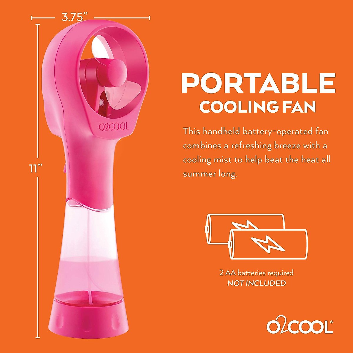 O2COOL 2 Pack Elite Battery Powered Handheld Water Misting Fans (Raspberry)