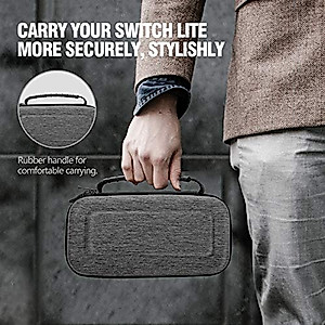 TiMOVO Carrying Case for Nintendo Switch Lite, Shock Absorbing Protective Travel Carrying Pouch Durable Hard Shell Bag with Handle for Nintendo Switch Lite, Game Cards, Accessories - Gray
