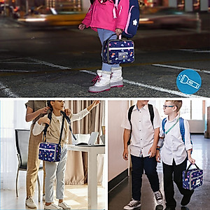 Lunch Bag Kids - Reusable Insulated Lunch Box for Boys & Girls with Adjustable Dividers & Strap, Safe Reflective Stripes, Name Tag Holder, Lunch Bag for School & Picnic Dinosaur Bento Bags