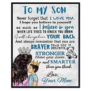 Boy Bedroom Wall Art - To My Son - Mexicans Latinx Gift from Mom Mother - Little Boys Room decoration - Baby shower Gift - Blue Nursery Decor - Kids Infant Toddler Child Family Wall Decor Poster