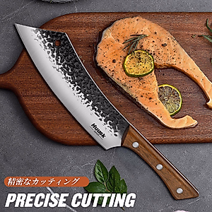 Huusk 7.4 Inch Meat Cleaver for Meat Cutting, Hand-Forged High Carbon Steel Butcher Knife with Sharp Blade & Ergonomic Handle, Professional Butcher Knife for Home Kitchen Cooking