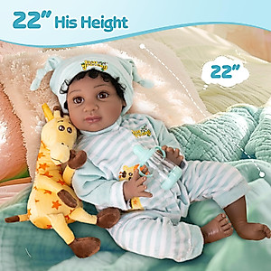 Aori Reborn Baby Dolls Black Americans Lifelike Reborn Baby Boy Look and Feel Real 22 Inch Biracial Newborn Doll with Giraffe Gift Set