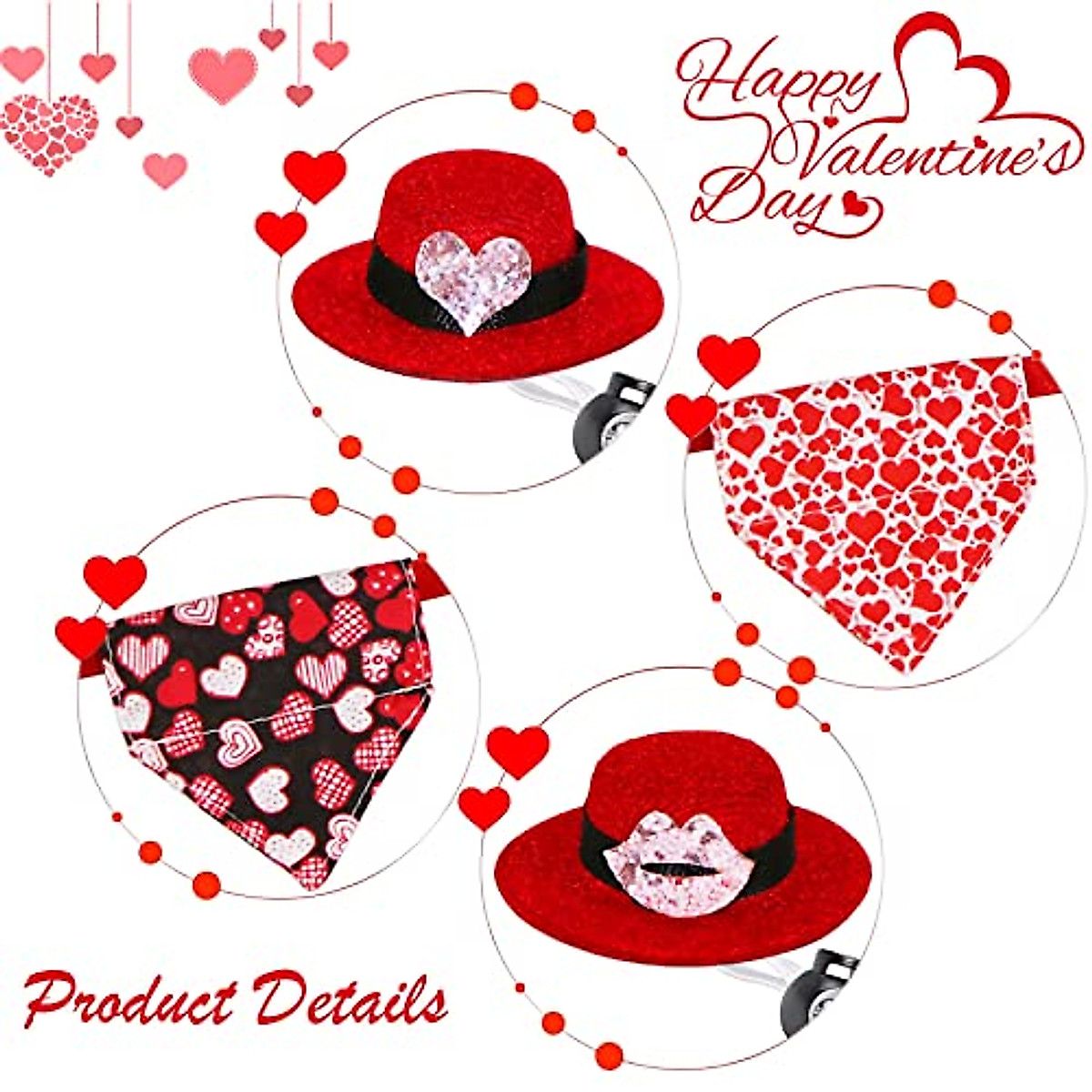 JOTFA 4 Pcs Bearded Dragon Valentine’s Day Costumes, Lizard Valentine’s Day Hats Bandanas Lizard Scarf Valentines Outfits for Bearded Dragon Lizard Hamster Guinea Pig Small Animal