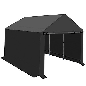 Outdoor Carport Canopy，8x14 ft Heavy Duty Canopy Shed,Metal Frame Storage She with Waterproof, UV Resistant Cover, 2 Rollup Zipper Doors for Backyard, Garden can Store Motorcycle, Garden Tools