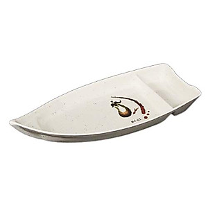 Japanese Restaurant Supply Sushi Boat Melamine Sushi Sashimi Maki Roll Serving Boat Tray With Sauce Compartment (10.25", Nasu Eggplant)