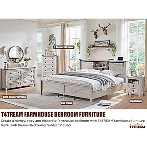 T4TREAM Farmhouse 5 Drawers Dresser Chests for Bedroom, Wood Rustic Tall Chset of Drawers,Dressers Organizer for Bedroom, Living Room,Hallway, Antique Brush White