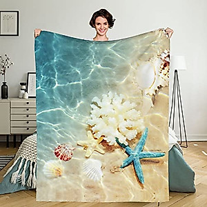 ZFYIPOK Beach Throw Blanket, Ocean Beach Theme Lightweight Throw Blanket, Travel Blanket Cozy Plush Warm Blankets with 18x18 Inch Pillowcase for Bedroom Living Rooms Sofa Beds Office 50x40 Inch