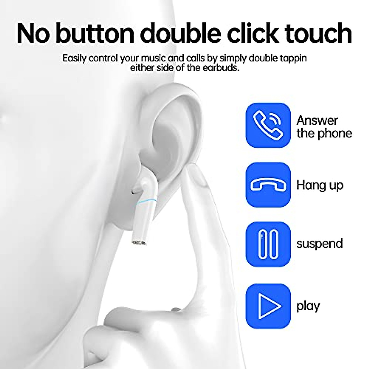 Hrbzo Wireless Earbuds Bluetooth Headphones Stereo Sound Earphones 30H Playtime Wireless Charging Case & Power Display, Touch Control IPX6 Waterproof Stereo Earphones in-Ear Built-in Mic Headset