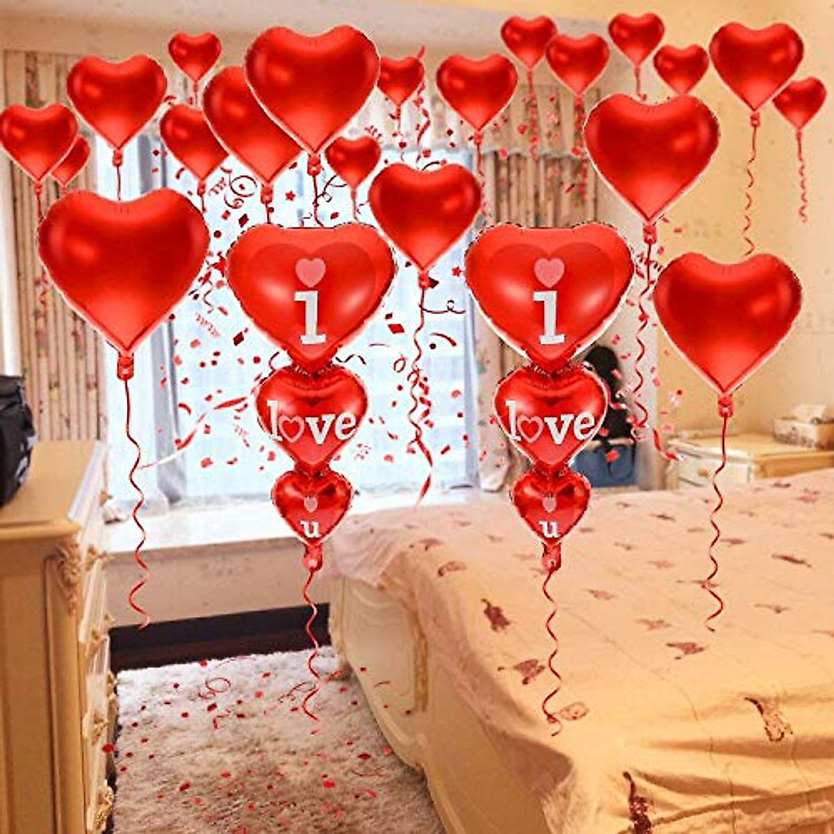 20 + 2 I Love You Balloons - Helium Supported - Love Balloons - Valentines Day Decorations and Gift Idea for Him or Her, Wedding Birthday Decorations | Valentine Balloons ,Ribbon & Straw Included