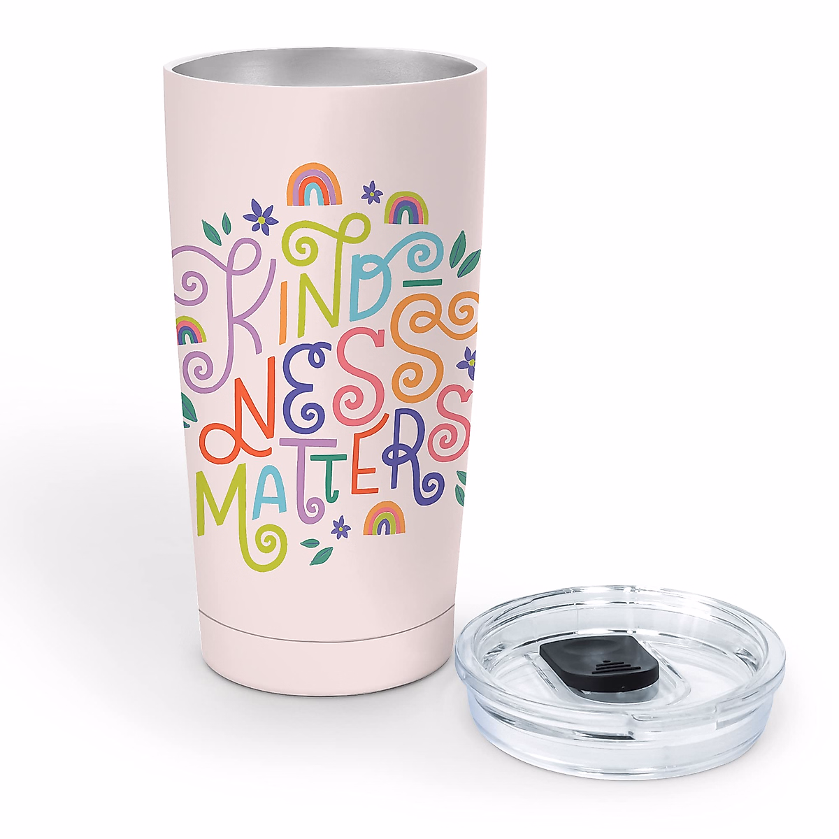 Studio Oh! Insulated Stainless-Steel Tumbler - Double-Walled 17-Ounce Travel Cup - Vacuum Seal Keeps Liquids Hot or Cold for Hours - Fits Standard Size Cup Holders - Kindness Matters