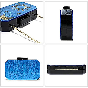 Acrylic Small Clutch Purses for Women,Gold Stars Moon and Sun Patterns, Blue Evening Clutch for Party