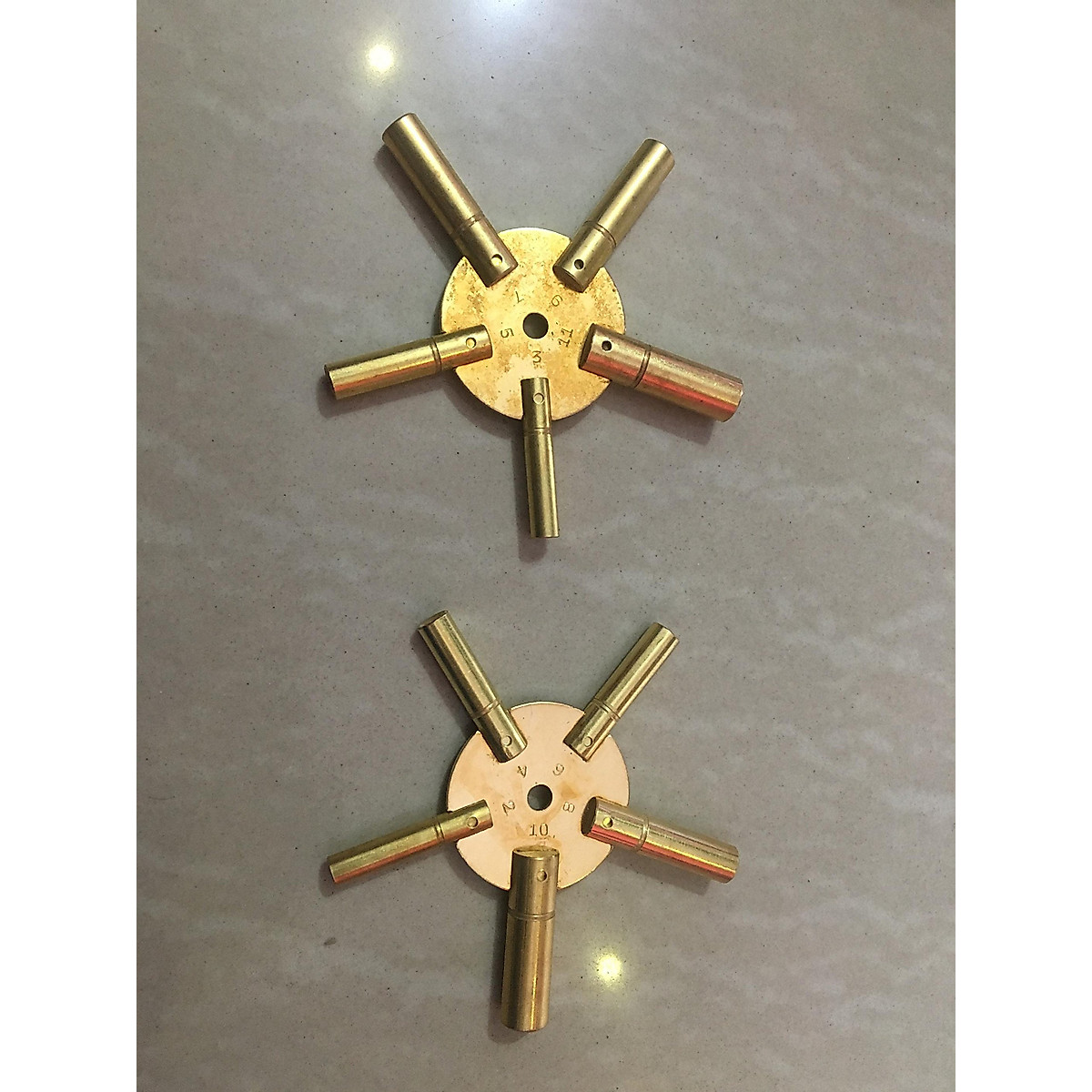 Universal 5 Prong Brass Clock Key for Winding Clocks, Odd and Even Numbers with Cover from Brass Blessing (5192)